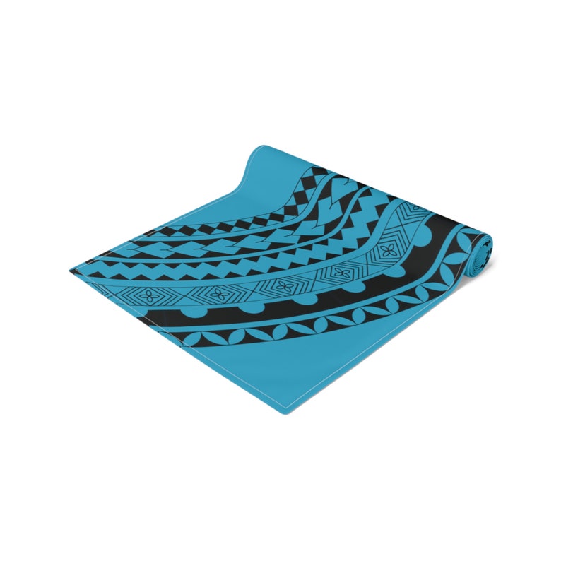 Polynesian Tribal Curves in Black & Turquoise Table Runner, Polynesian ...