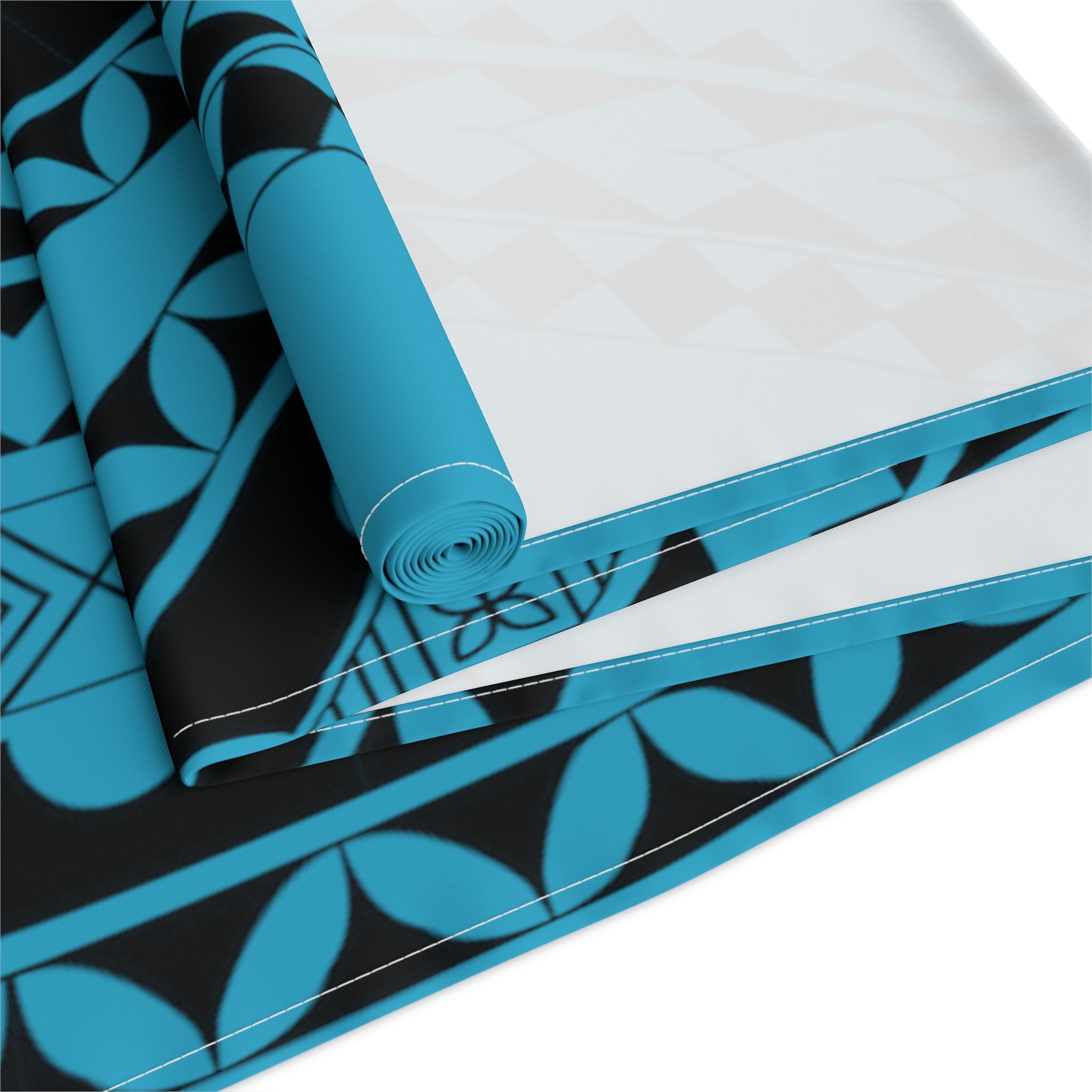 Polynesian Tribal Curves in Black & Turquoise Table Runner, Polynesian ...