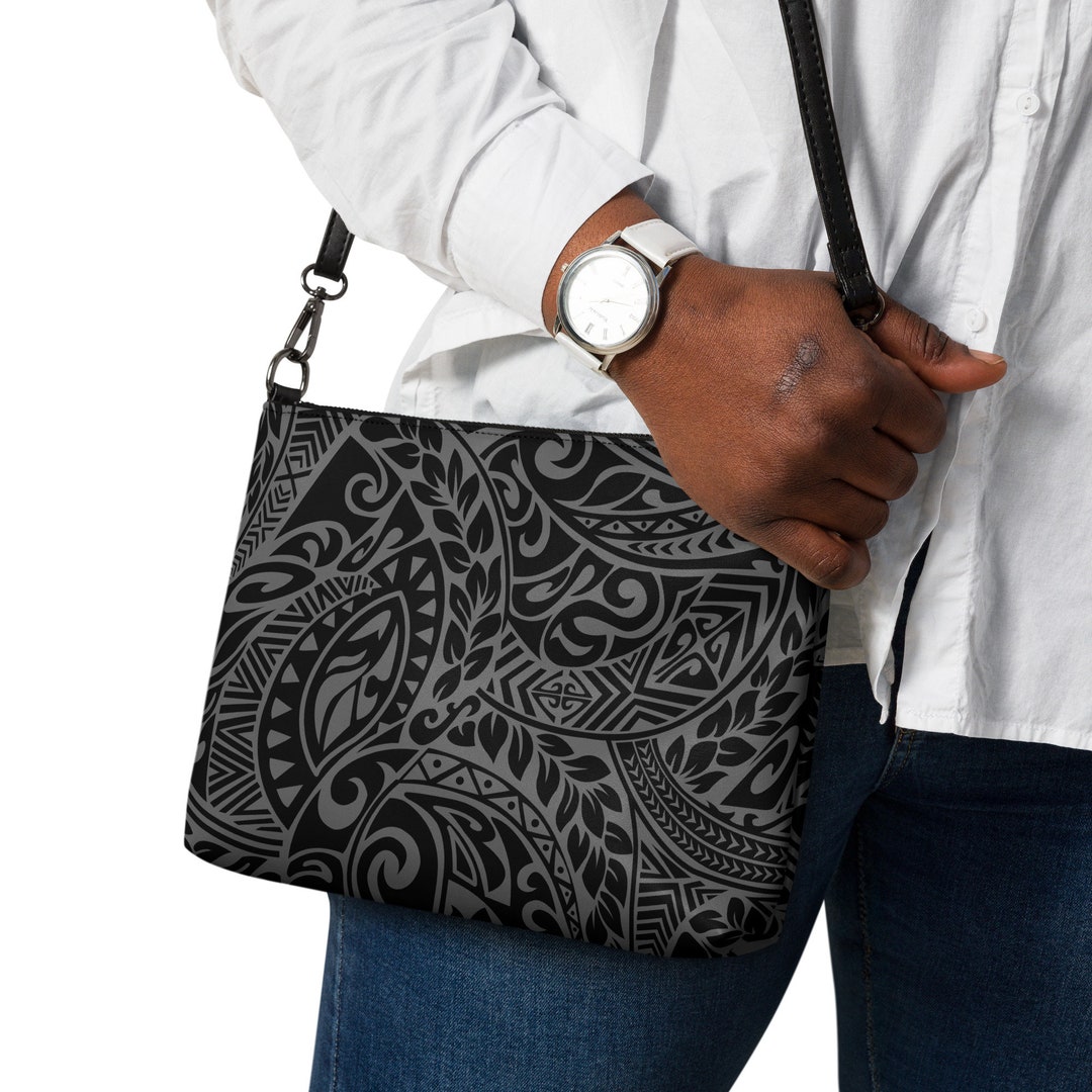 Polynesian Tribal in Black and Dark Grey Crossbody Bag, Polynesian ...