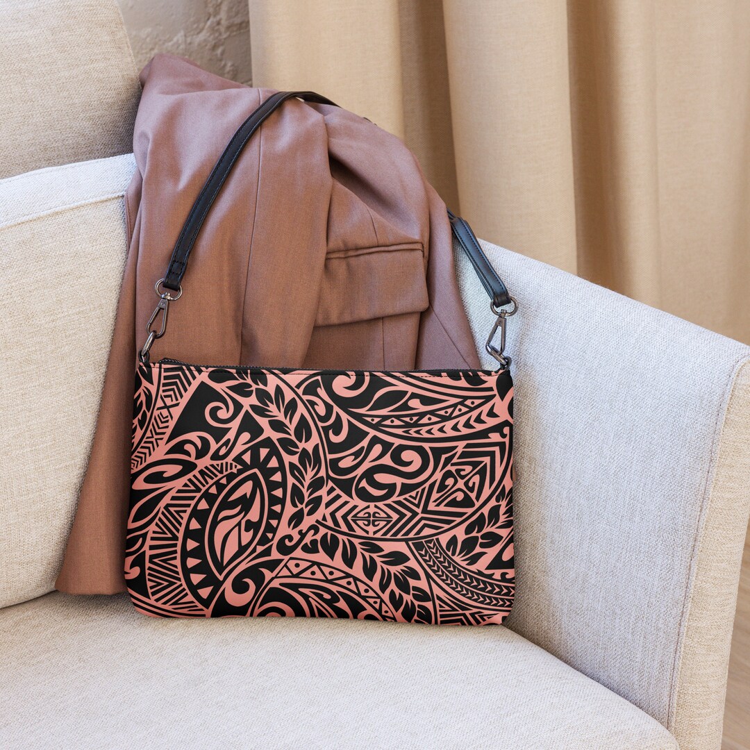 Polynesian Tribal in Black and Mona Lisa Pink Crossbody Bag, Polynesian ...