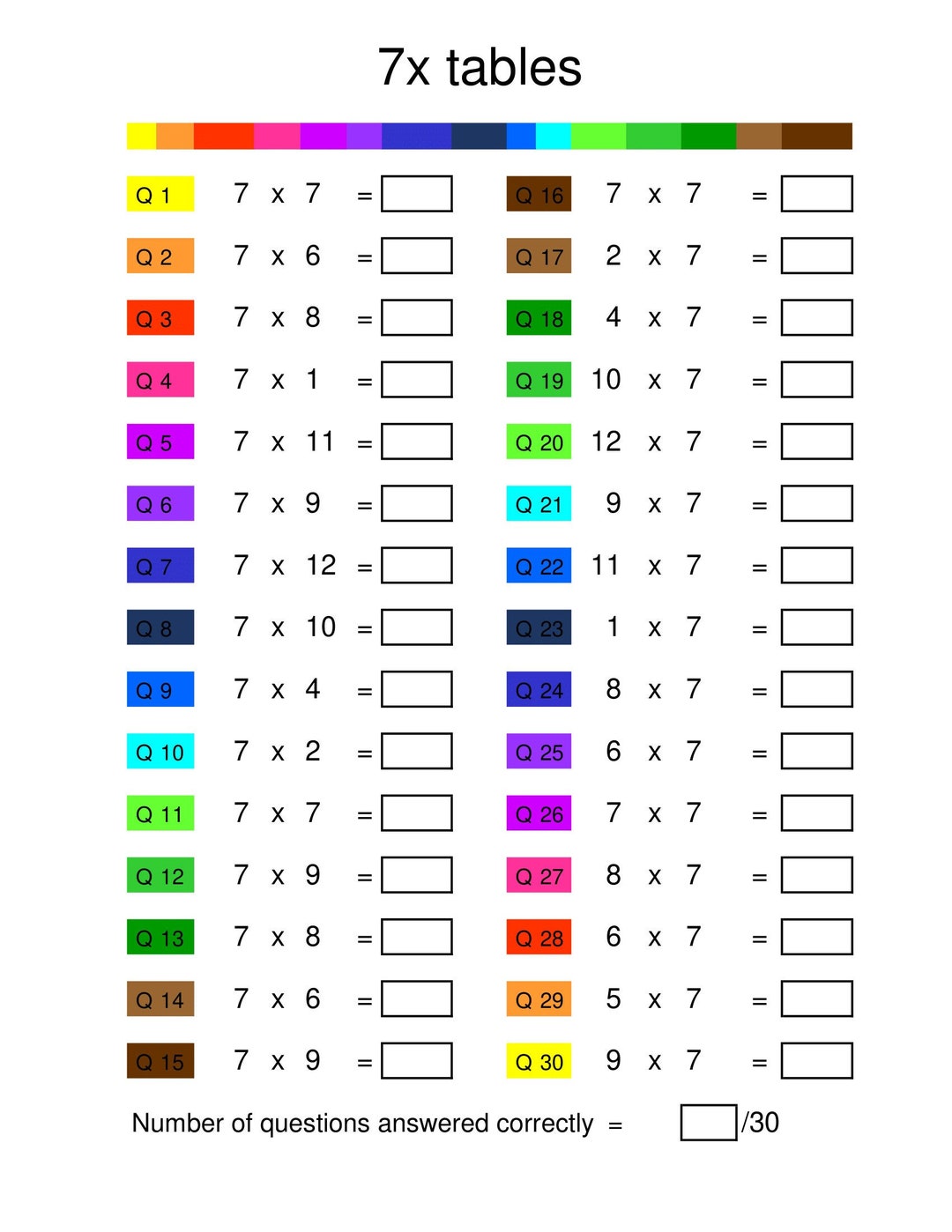 Times Table Practice Sheets for Children Aged 7-11 With Answers - Etsy ...