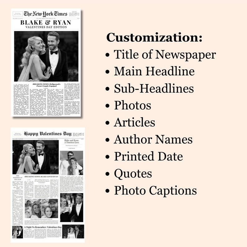 Custom Newspaper Headline Romantic Gift Wedding Anniversary Birthday ...