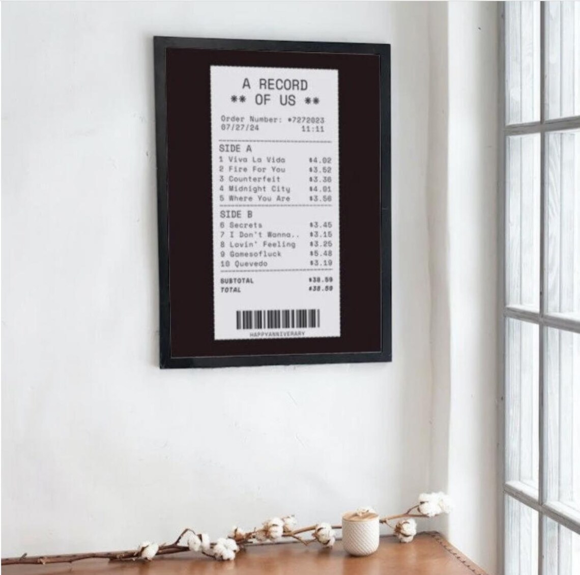 Song Receipt Poster, Apartment Wall Decor, Custom Anniversary ...