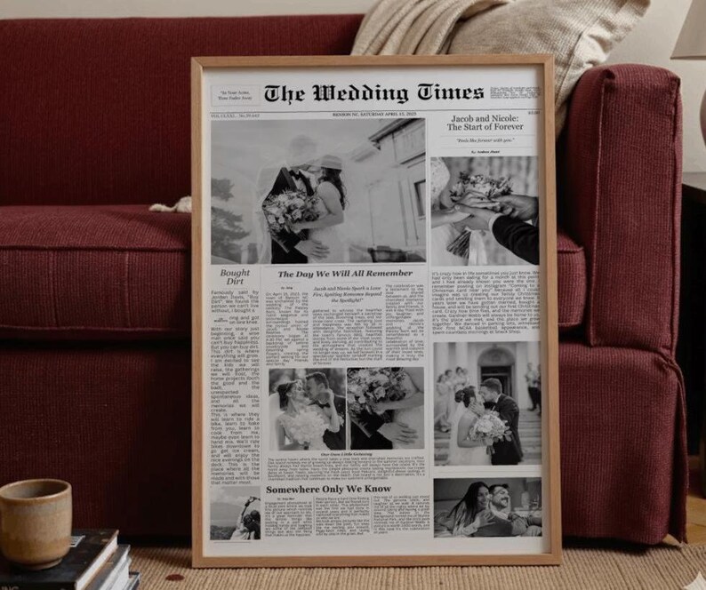 Custom Wedding Times Newspaper Print, Personalized Anniversary Gift for ...