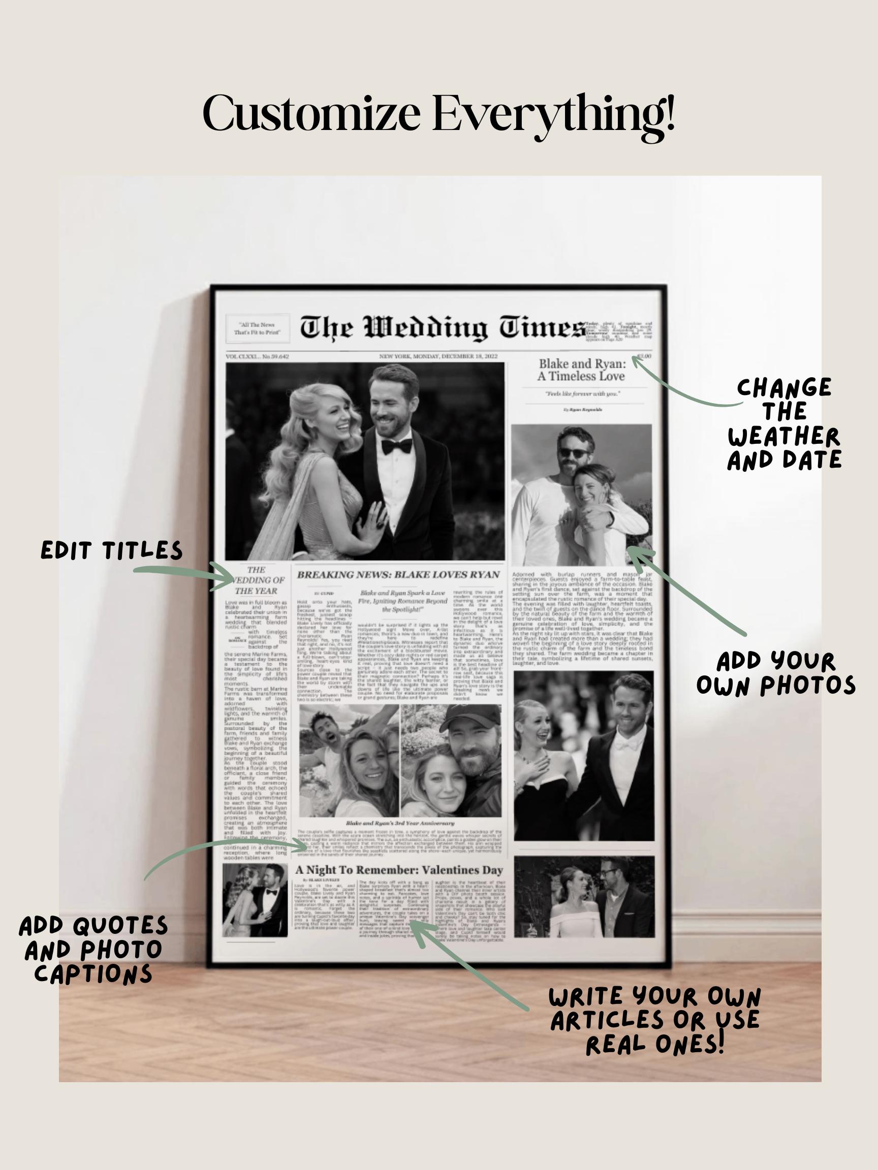 Custom Newspaper Headline Romantic Gift Wedding Anniversary Birthday ...