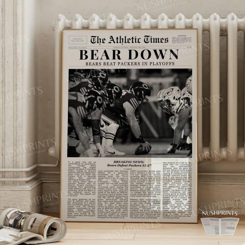 Bears Vs Packers Newspaper Print, Historic NFL Playoff Victory Poster ...