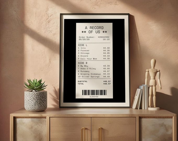 Custom Song Receipt Poster, Apartment Wall Decor, Gift for Him, Custom ...