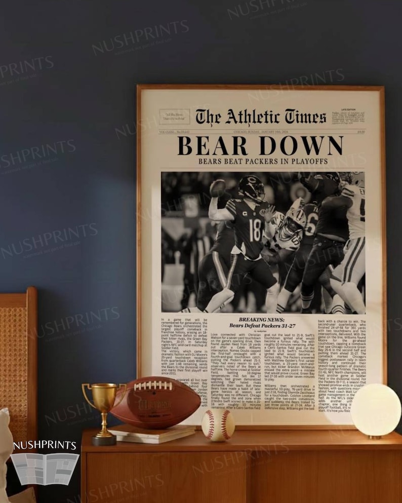 Bears Vs Packers Newspaper Print, Historic NFL Playoff Victory Poster ...