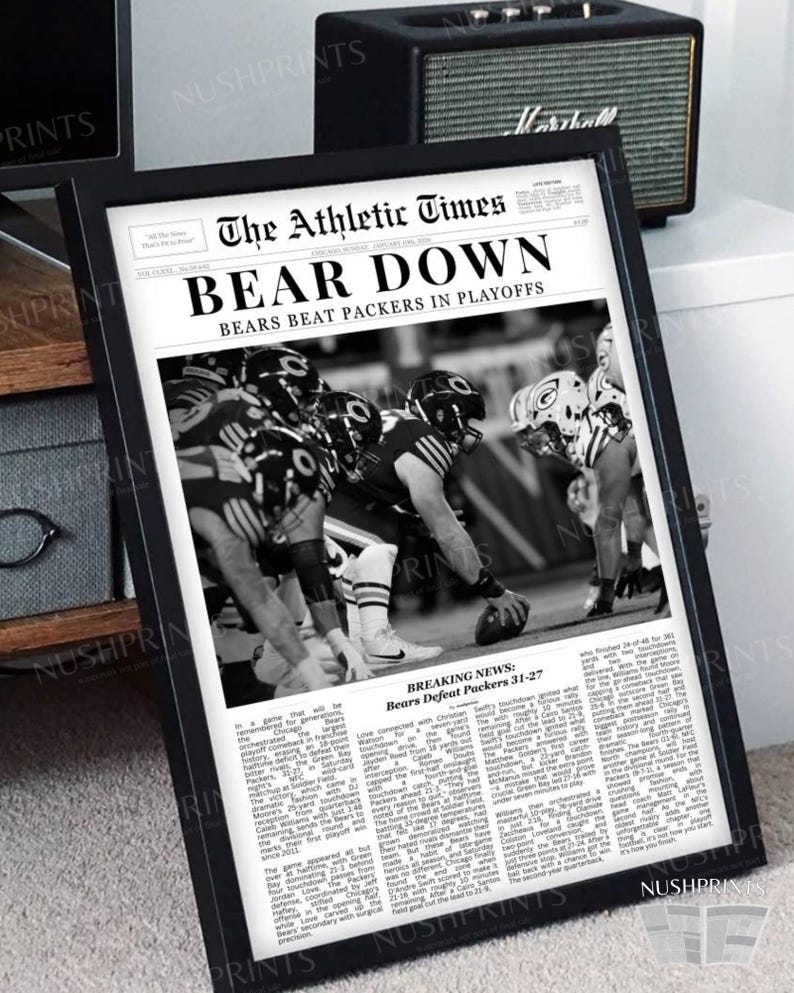 Bears Vs Packers Newspaper Print, Historic NFL Playoff Victory Poster ...