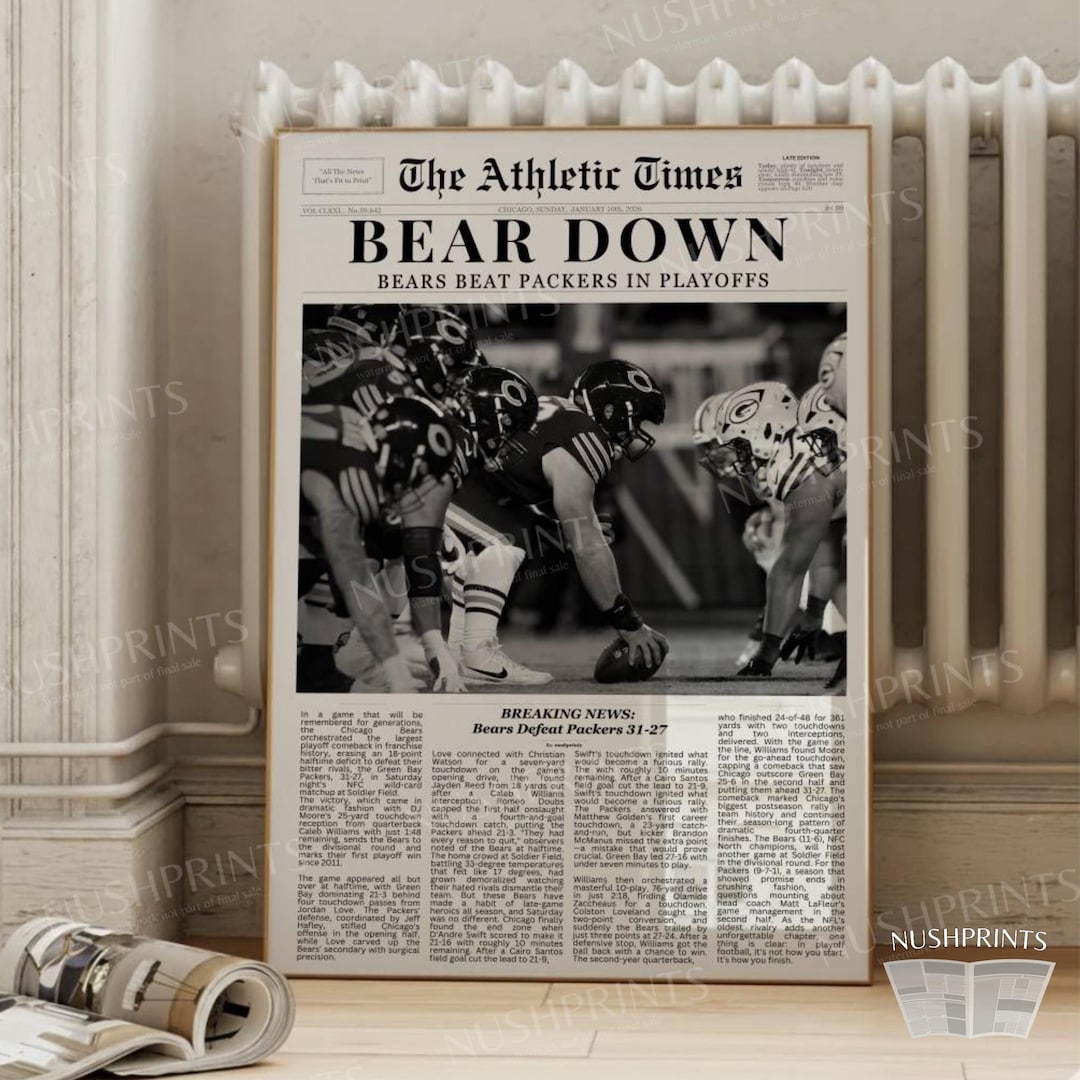 Bears Vs Packers Newspaper, Historic NFL Playoff Victory Poster ...