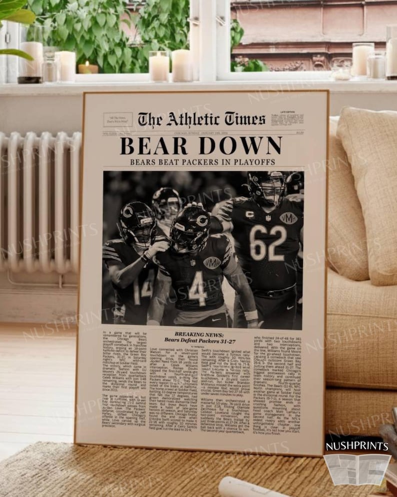 Bears Vs Packers Newspaper Print, Historic NFL Playoff Victory Poster ...