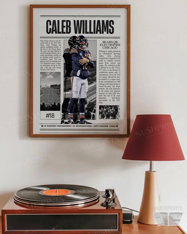 Caleb Williams 3D Newspaper Poster | Chicago Bears Football Stats Wall ...