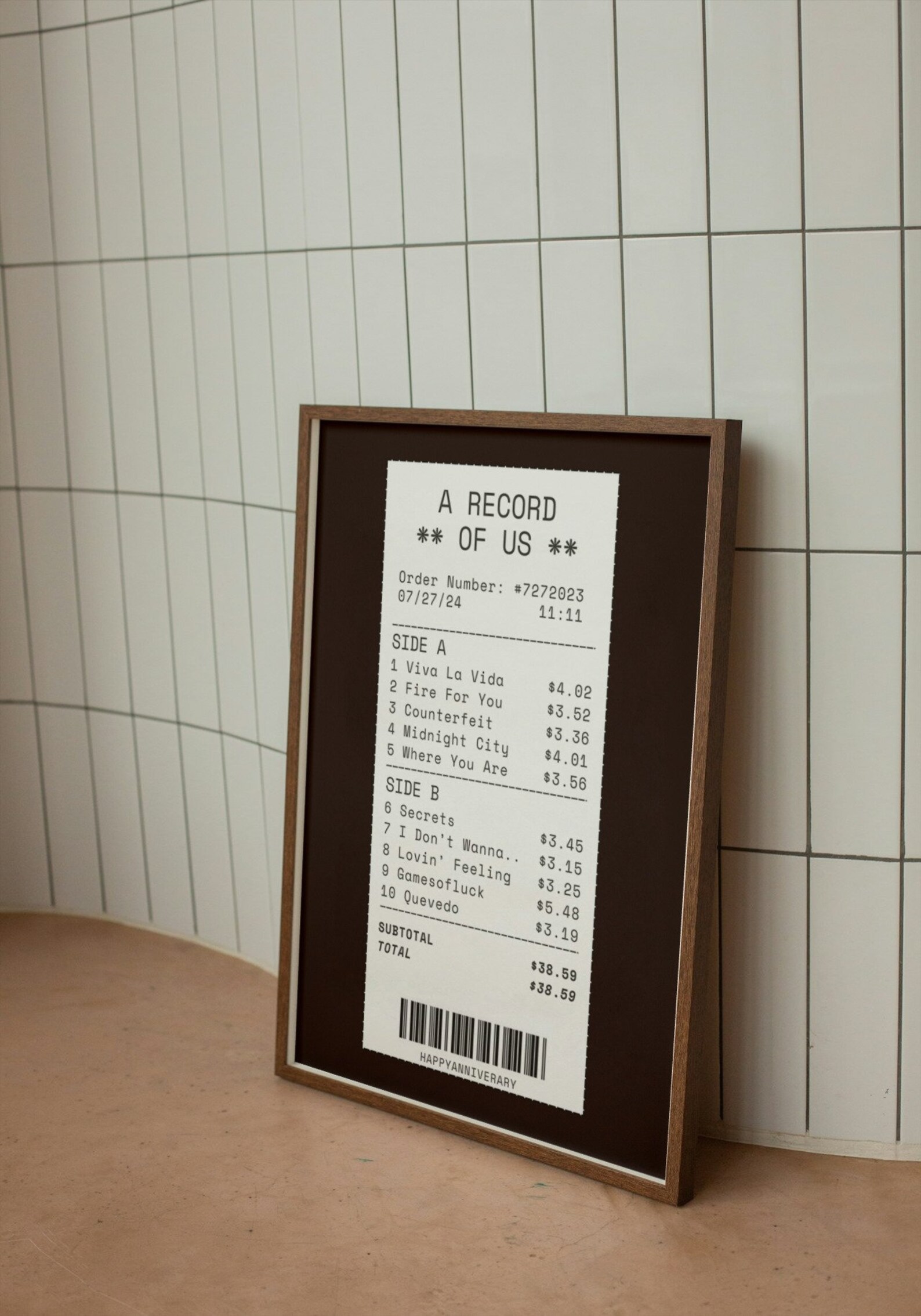Custom Song Receipt Poster, Apartment Wall Decor, Gift for Him, Custom ...