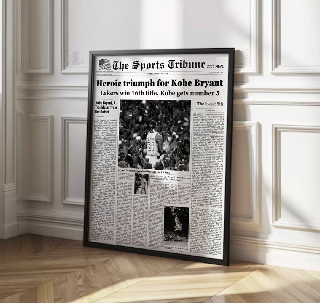 Kobe Bryant Newspaper Poster, NBA Poster, Sports Poster, Basketball ...