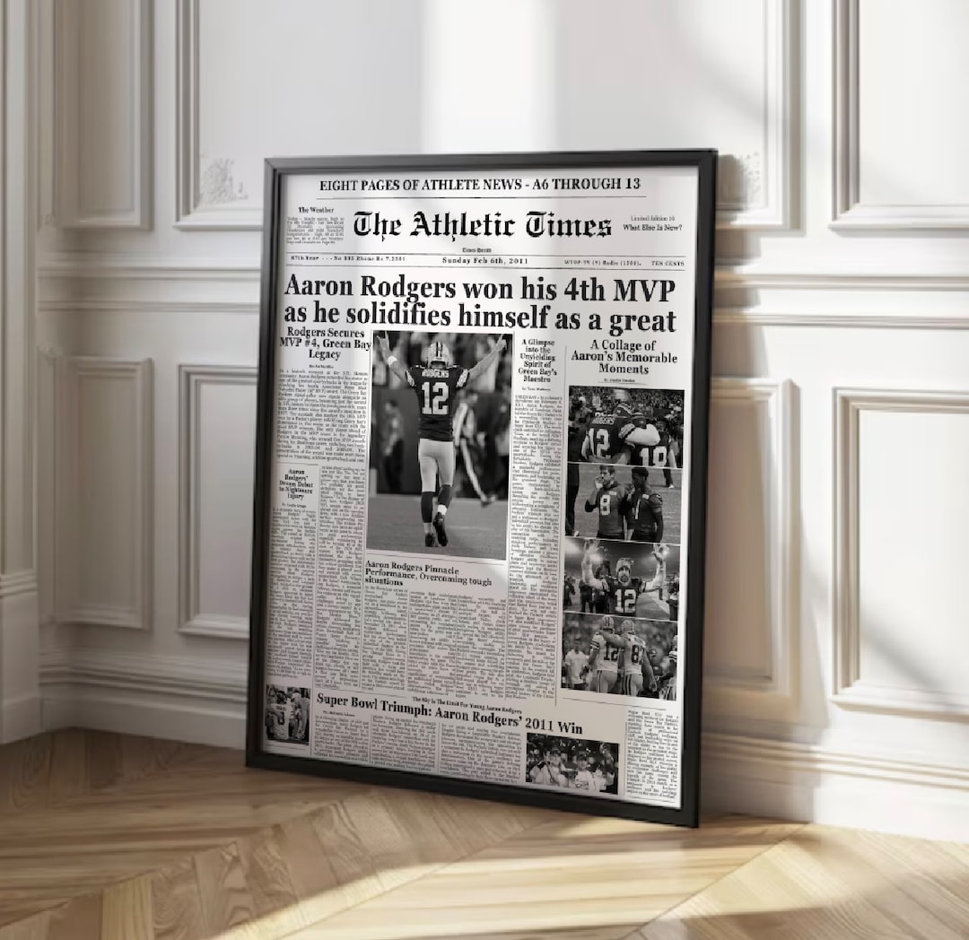 Aaron Rodgers Newspaper Poster | Custom Football Wall Art | Super Bowl ...