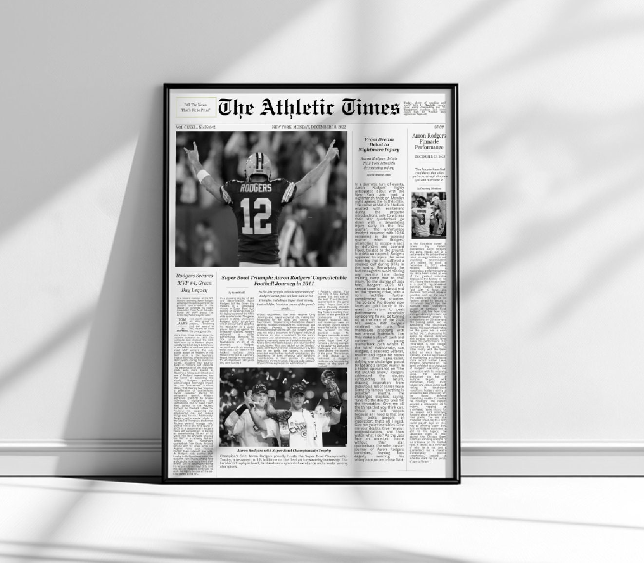 Aaron Rodgers Newspaper Poster | Custom Football Wall Art | Super Bowl ...
