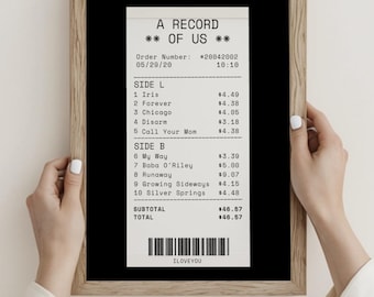 Custom Song Receipt Poster, Apartment Wall Decor, Gift for Him, Custom ...