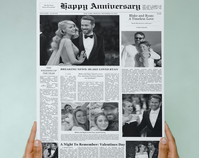 Custom Newspaper Headline Romantic Gift Wedding Anniversary Birthday ...