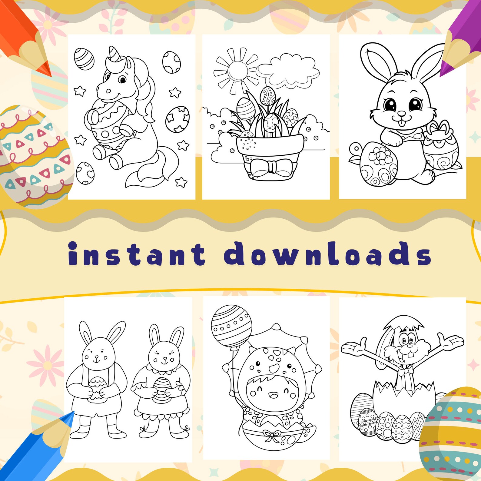 24 Easter Coloring Pages for Kids, Kids Coloring Book, Easter Printable ...