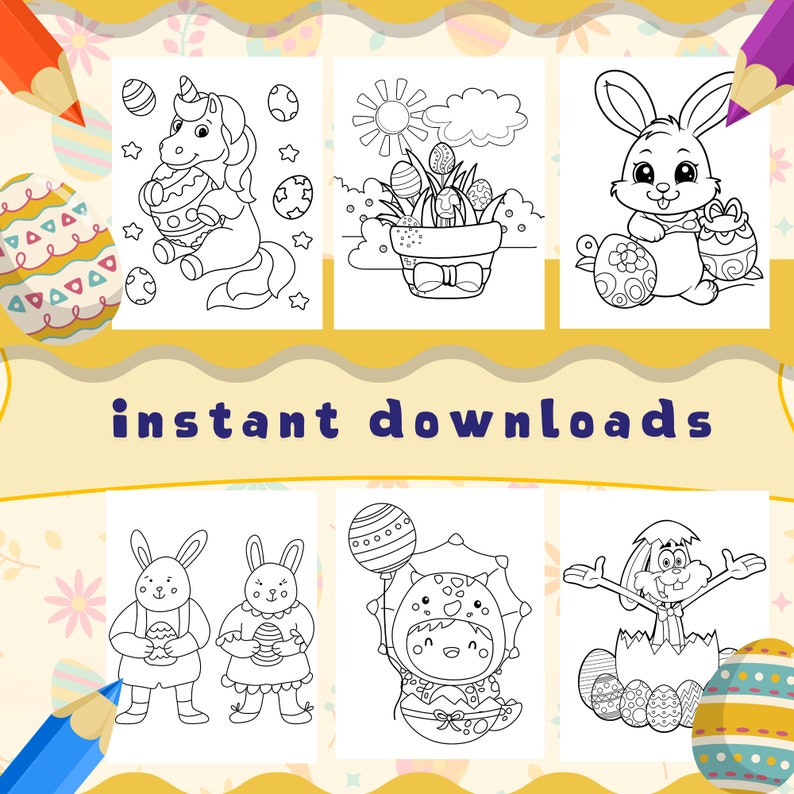 24 Easter Coloring Pages for Kids, Kids Coloring Book, Easter Printable ...
