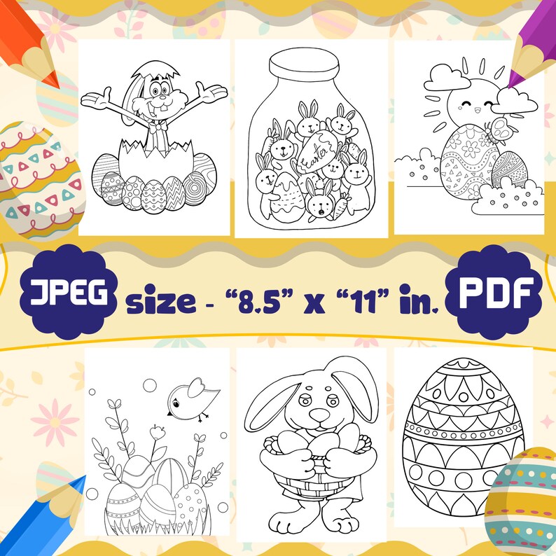 24 Easter Coloring Pages for Kids, Kids Coloring Book, Easter Printable ...
