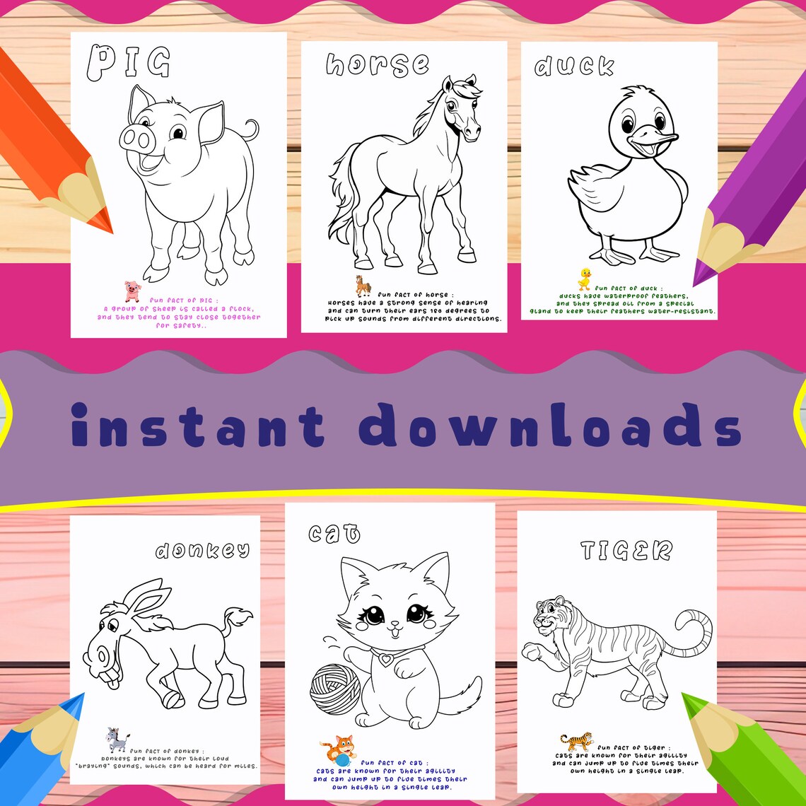 24 Printable Animal Coloring Pages for Kids, Kids Coloring Book ...