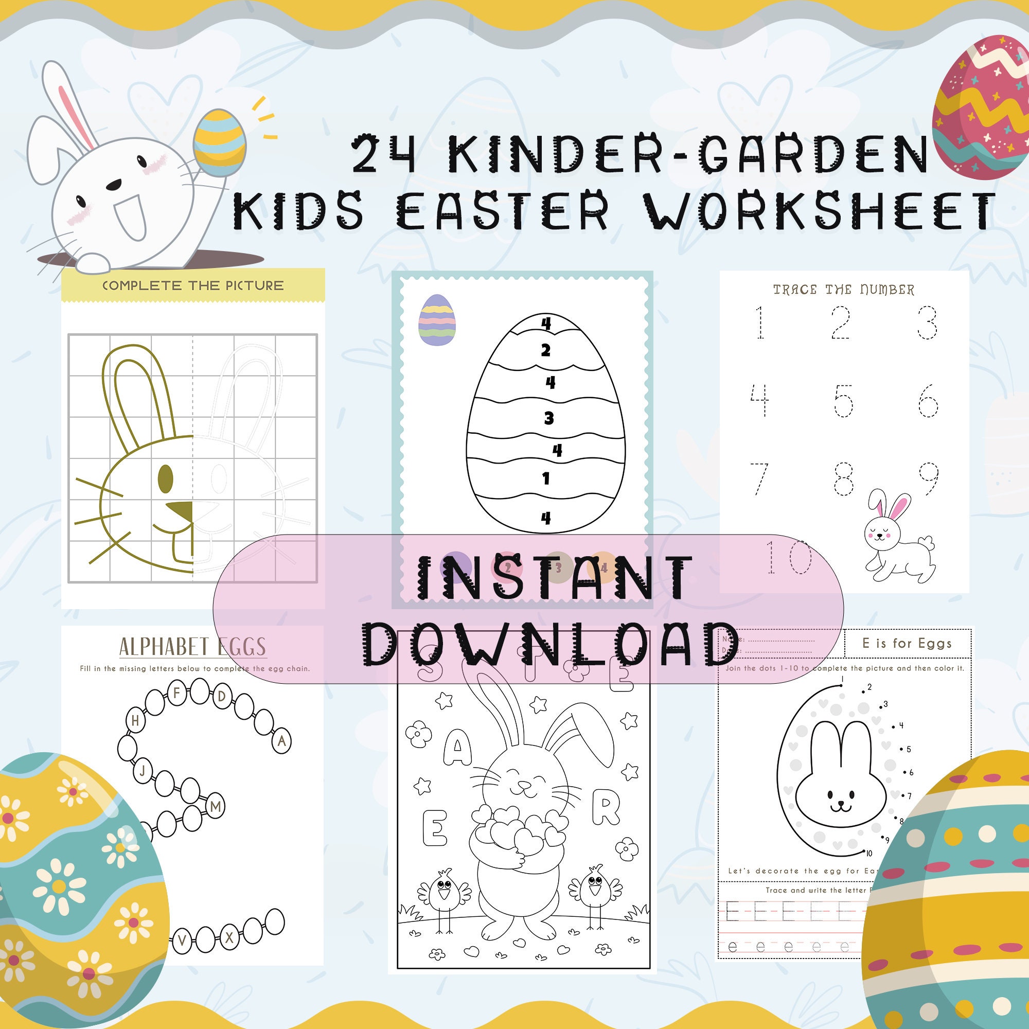 24 Easter Worksheets for Kids, Kids Coloring Book, Easter Printable ...