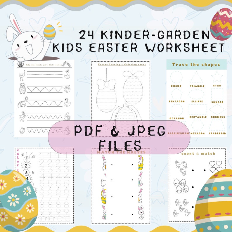 24 Easter Worksheets for Kids, Kids Coloring Book, Easter Printable ...