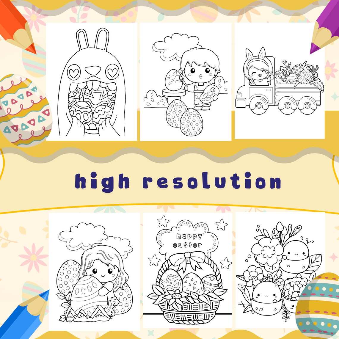 24 Easter Coloring Pages for Kids, Kids Coloring Book, Easter Printable ...