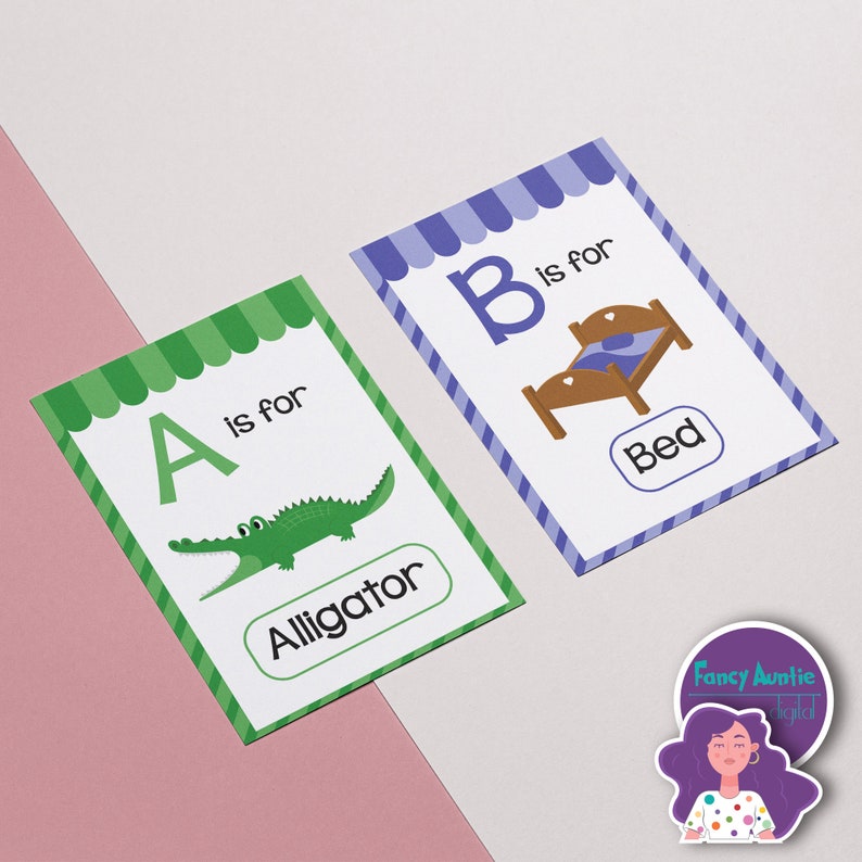 Cute ABC Flash Cards for Kids, Digital Printable A-Z Learning Set ...