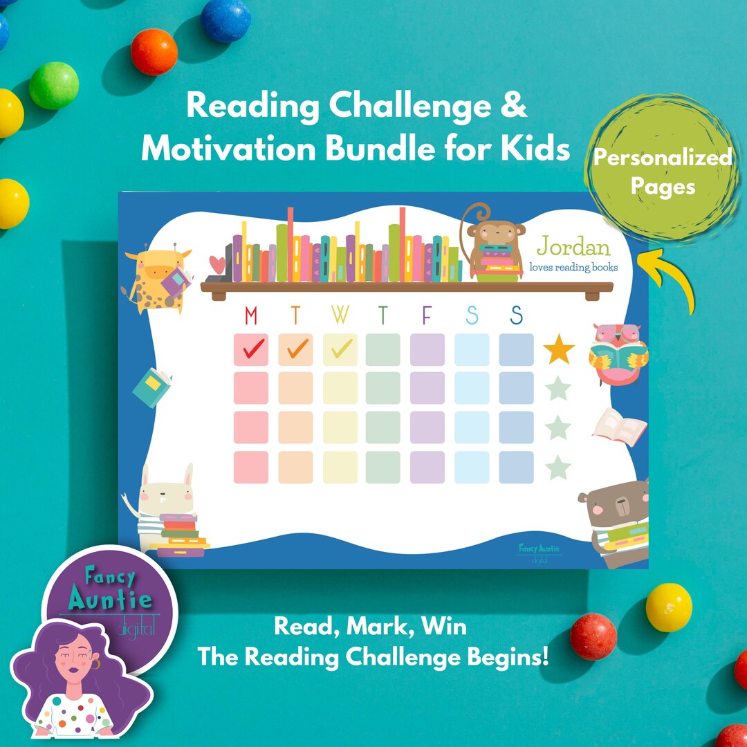 Kids Personalized Reading Tracker & Motivation Chart - Fun Weekly Goals ...