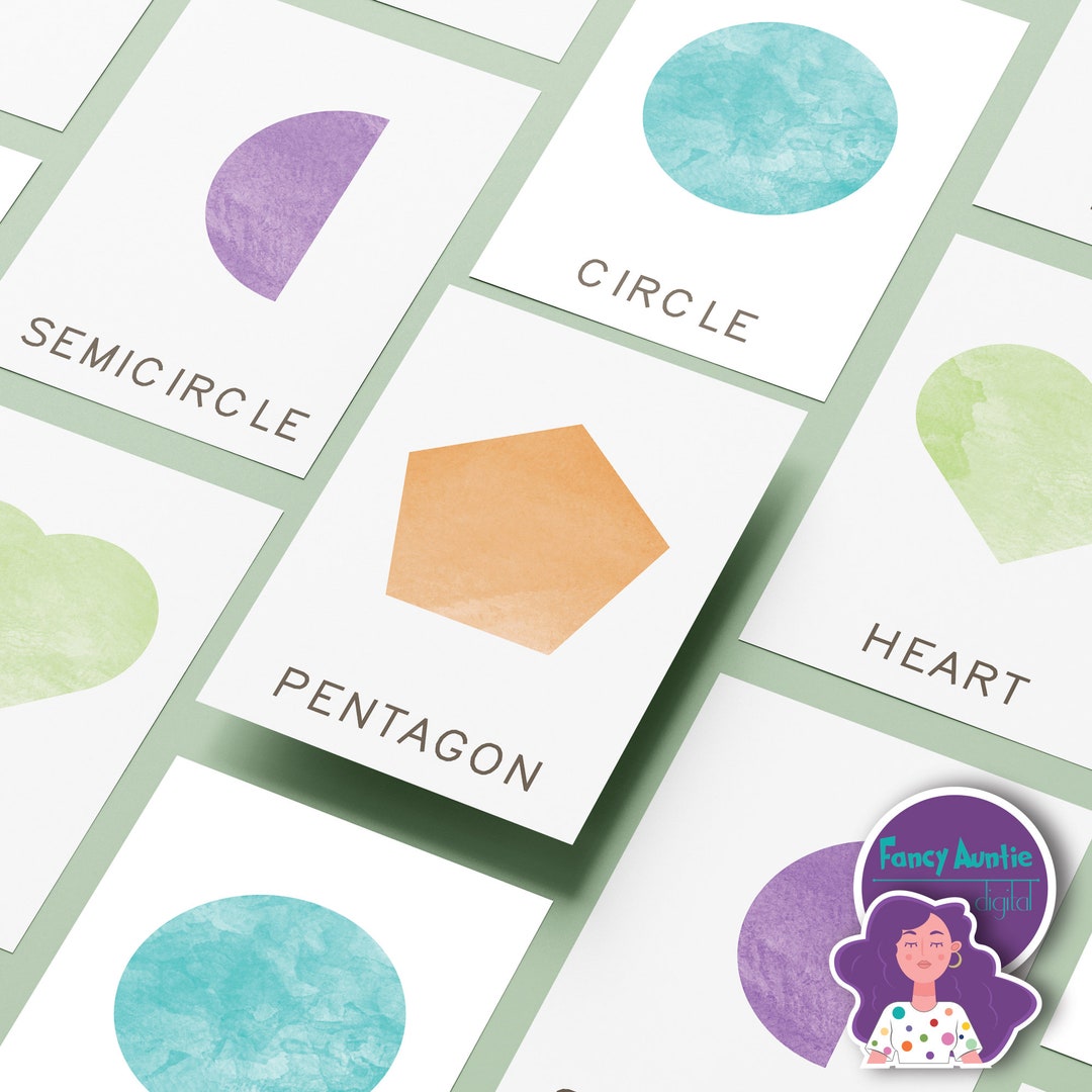 Colorful Shapes Flash Cards, Pre-school Education, Digital Download ...