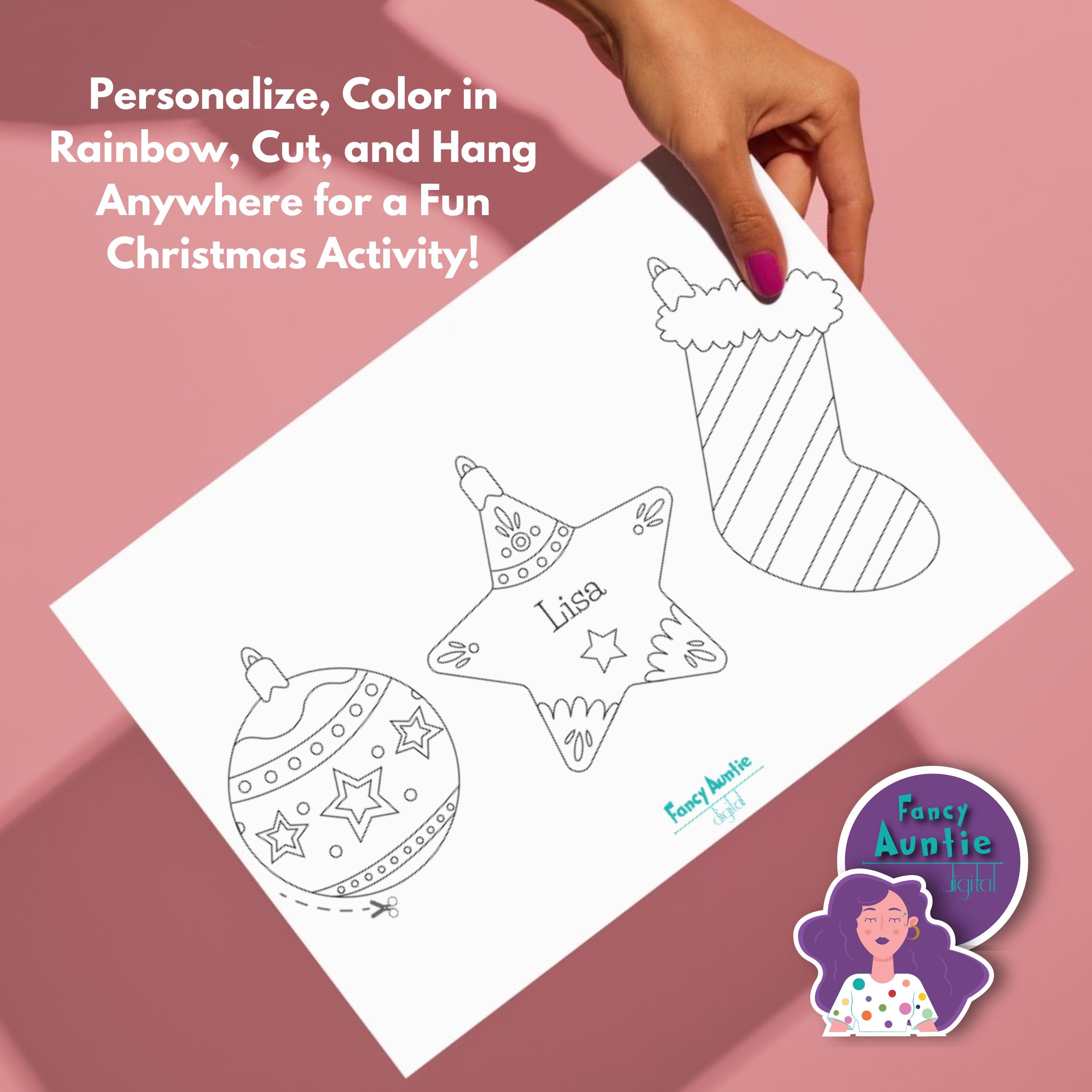 Personalized Christmas Coloring Pages and Tree Ornaments - Digital ...