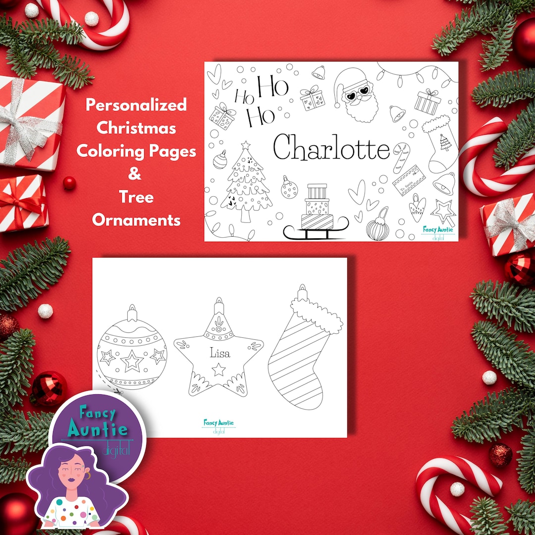 Personalized Christmas Coloring Pages and Tree Ornaments - Digital ...