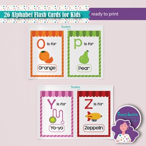Cute ABC Flash Cards for Kids, Digital Printable A-Z Learning Set ...