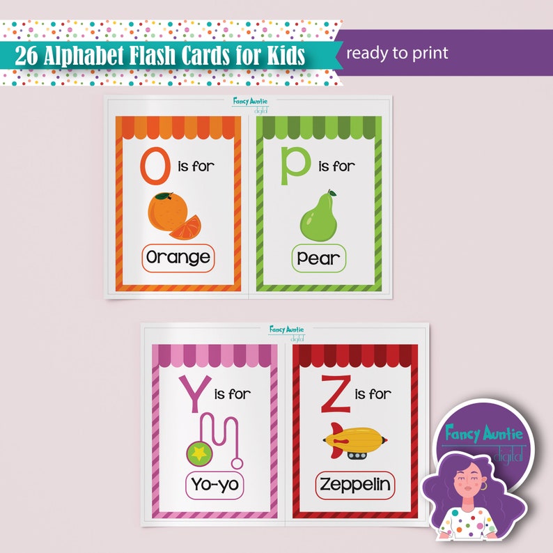 Cute ABC Flash Cards for Kids, Digital Printable A-Z Learning Set ...