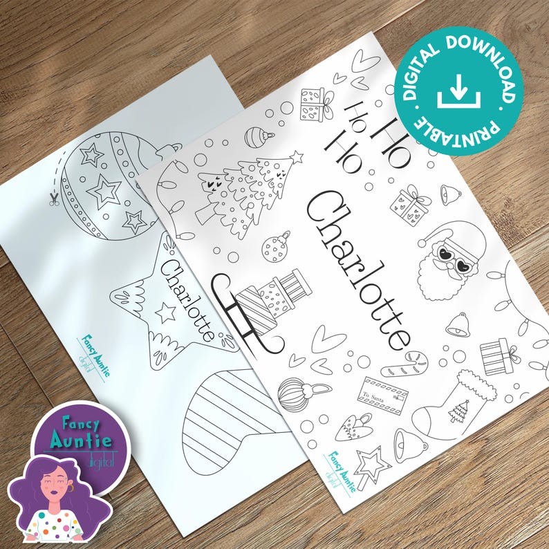 Personalized Christmas Coloring Pages and Tree Ornaments - Digital ...