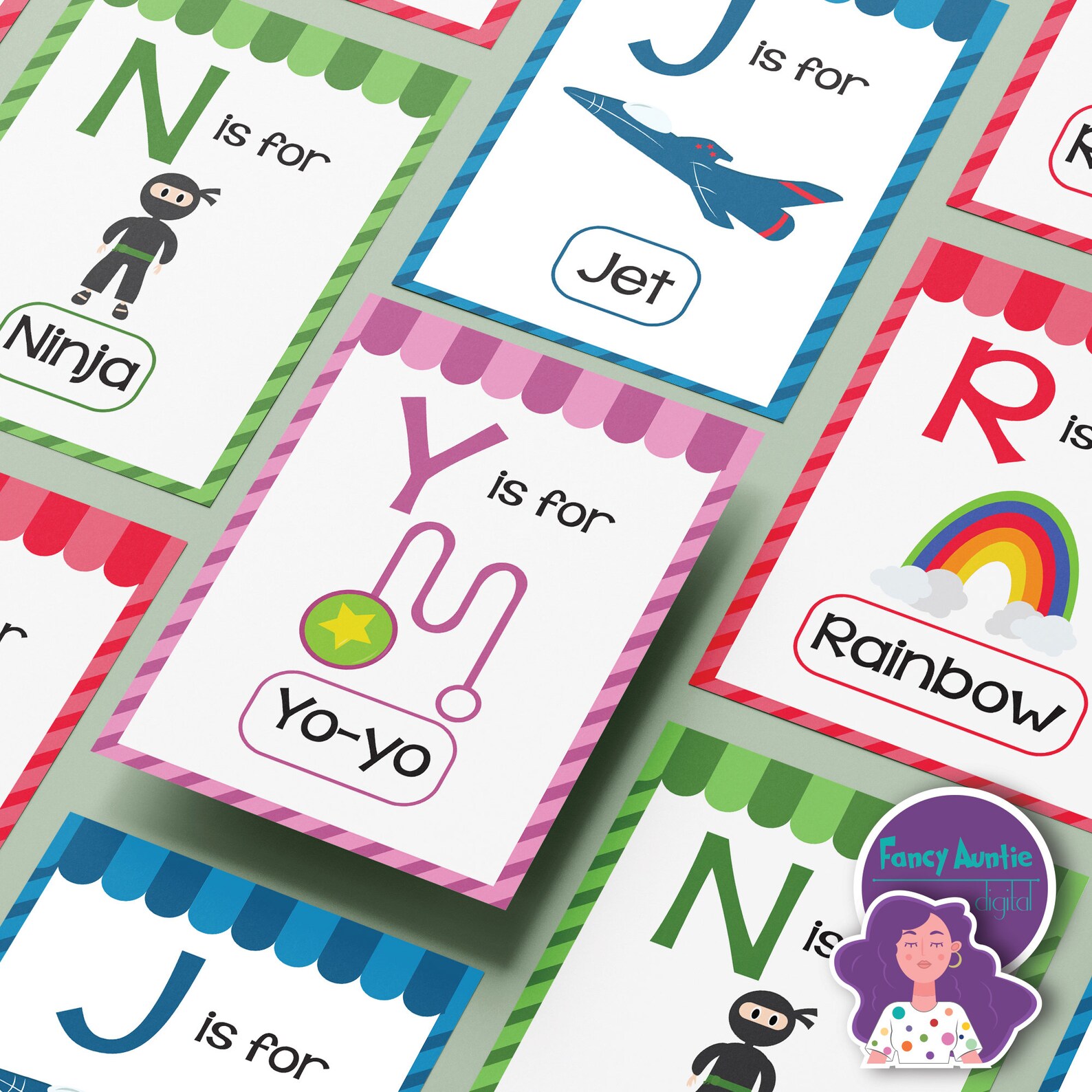 Cute ABC Flash Cards for Kids, Digital Printable A-Z Learning Set ...