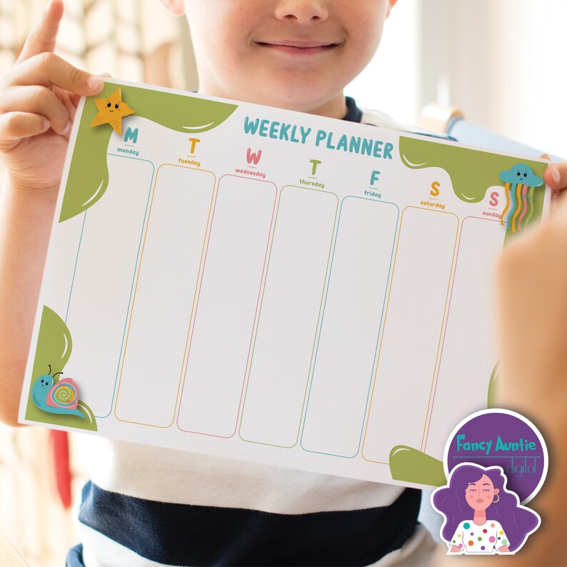 Printable Cute Weekly Planner for Kids, Digital Download Educational ...