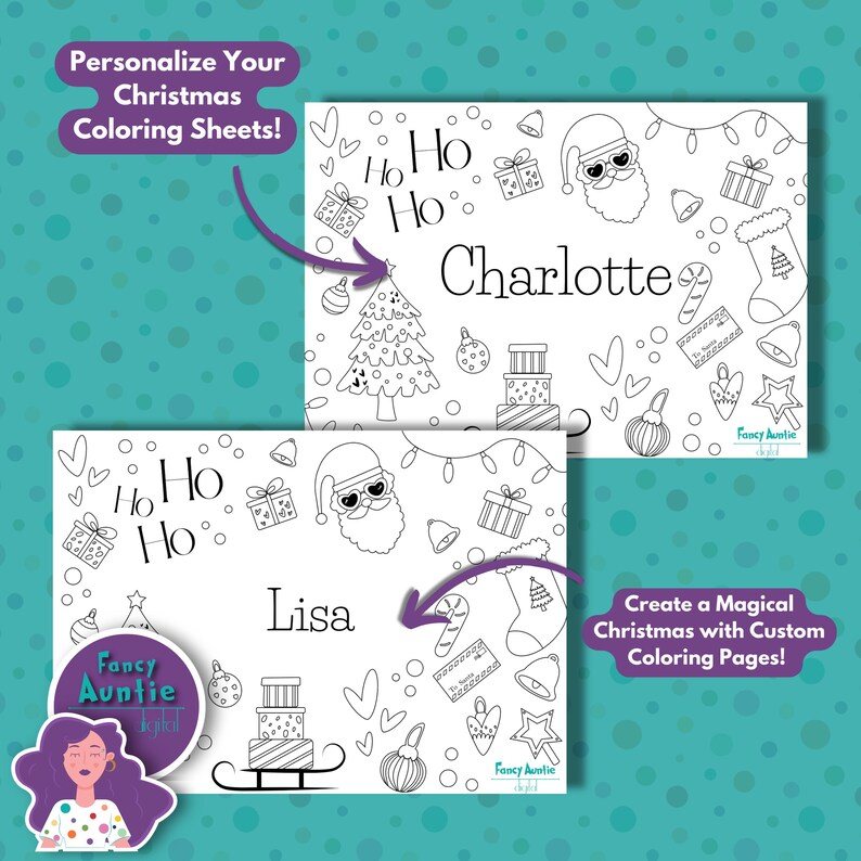 Personalized Christmas Coloring Pages and Tree Ornaments - Digital ...