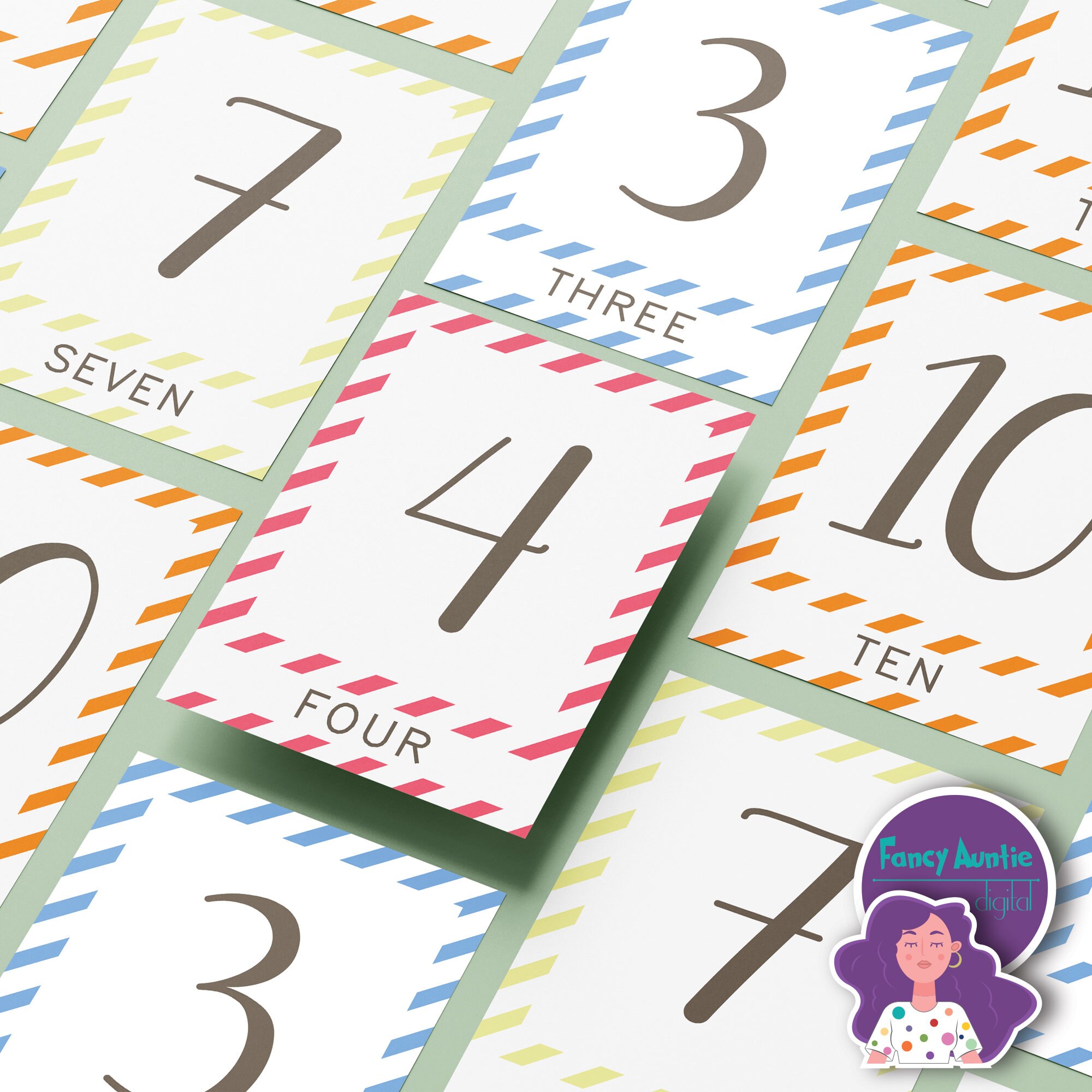 10 Fun & Colorful Number Flash Cards,printable Learning Aid for Kids ...