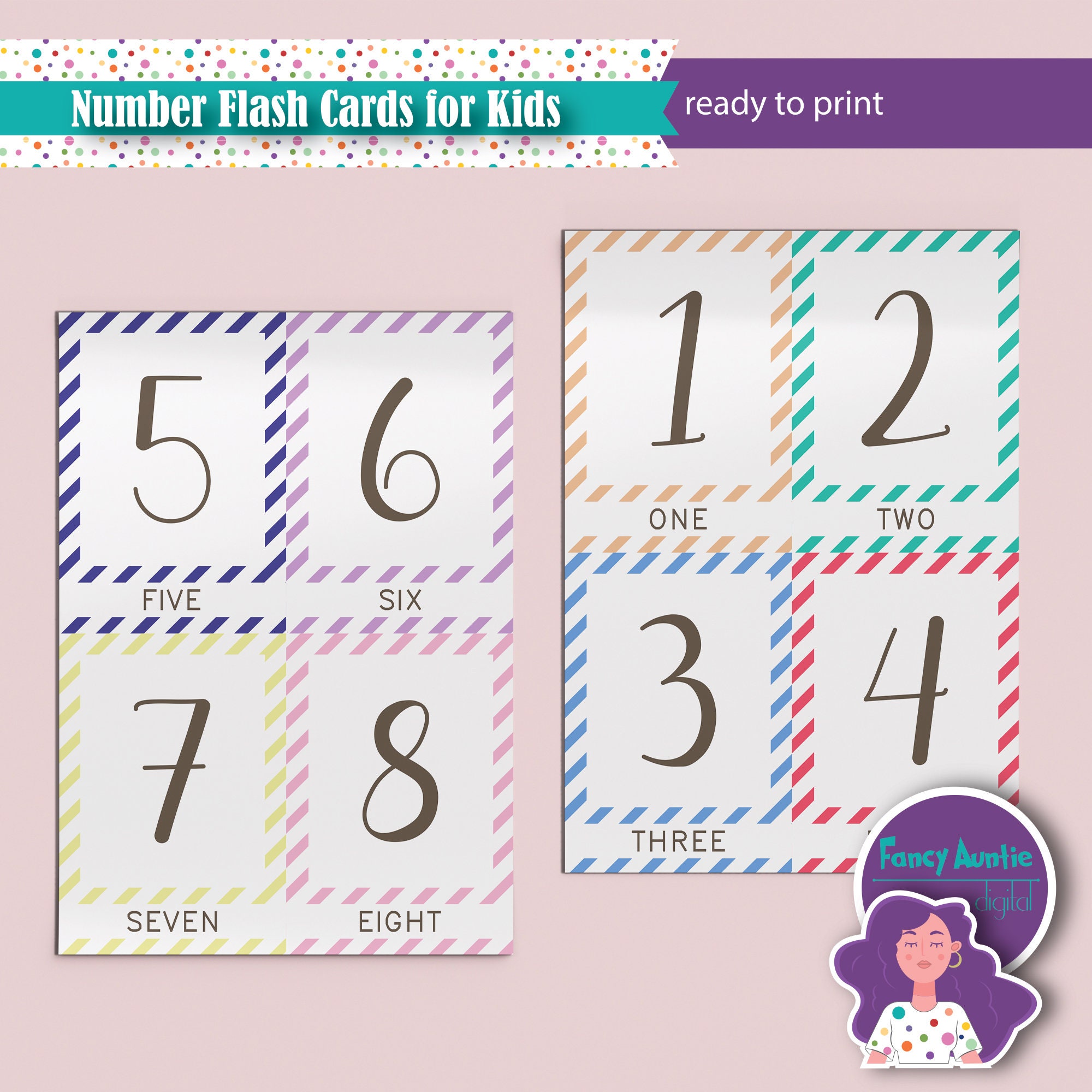 10 Fun & Colorful Number Flash Cards,printable Learning Aid for Kids ...
