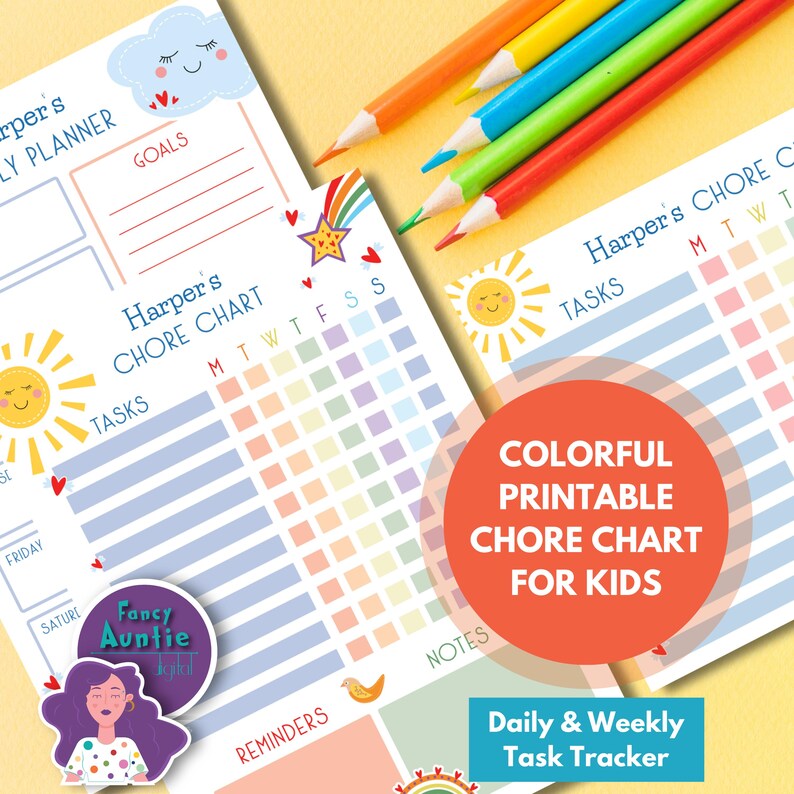 Colorful Printable Chore Chart for Kids: Daily and Weekly Task Tracker ...