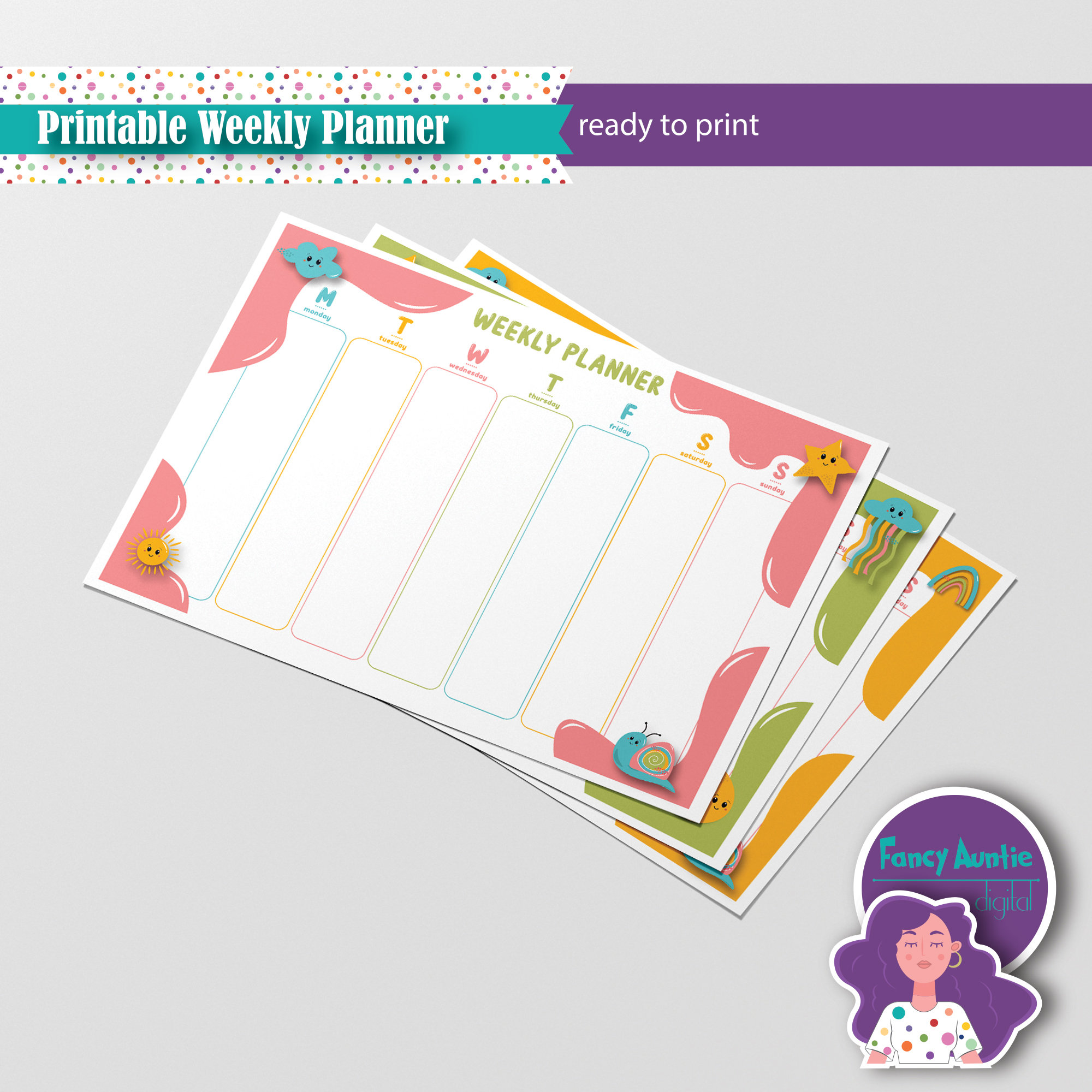 Printable Cute Weekly Planner for Kids, Digital Download Educational ...