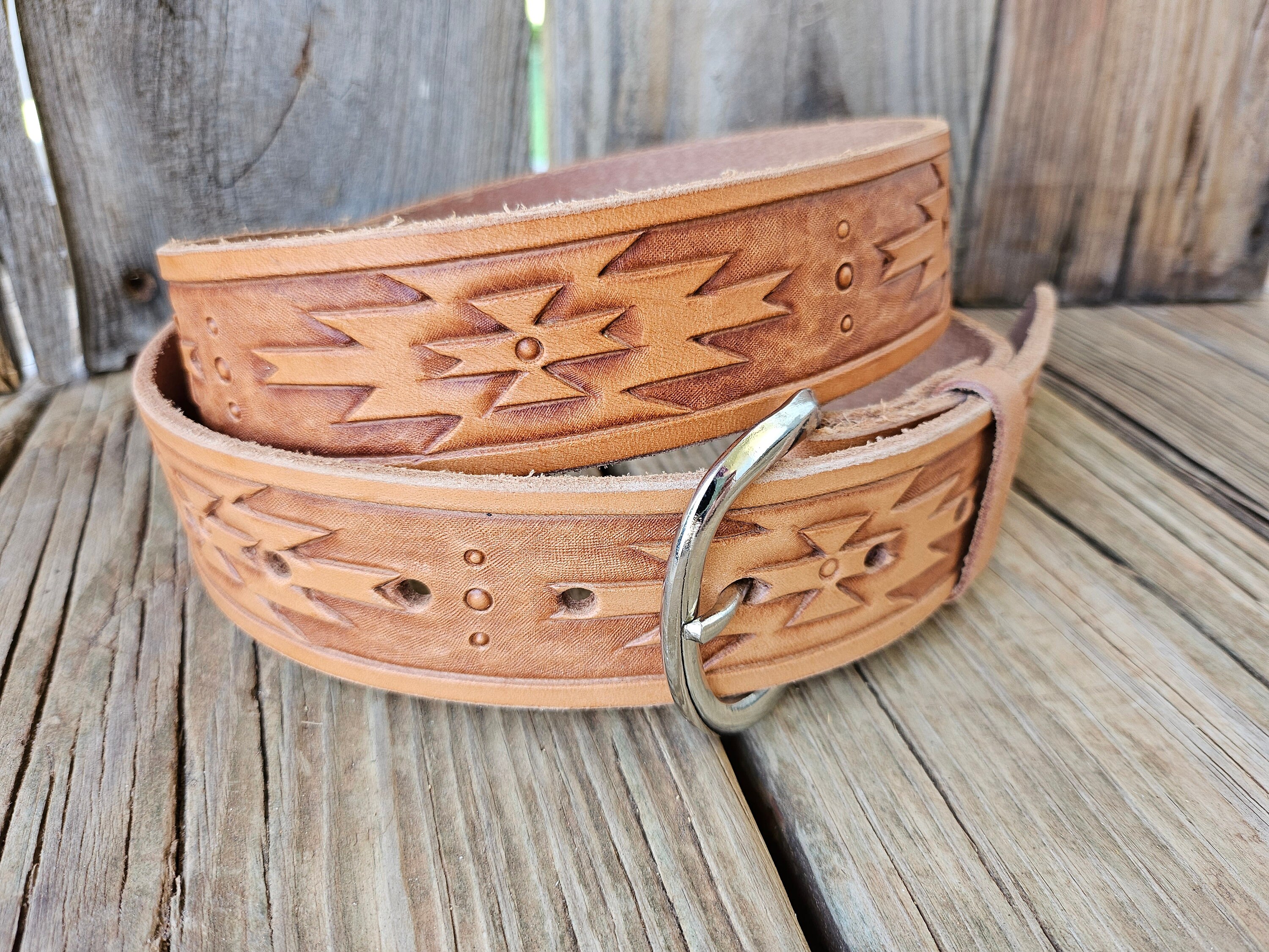 Rustic Navajo Pattern, Hand Embossed, Full Grain Leather Belt. - Etsy