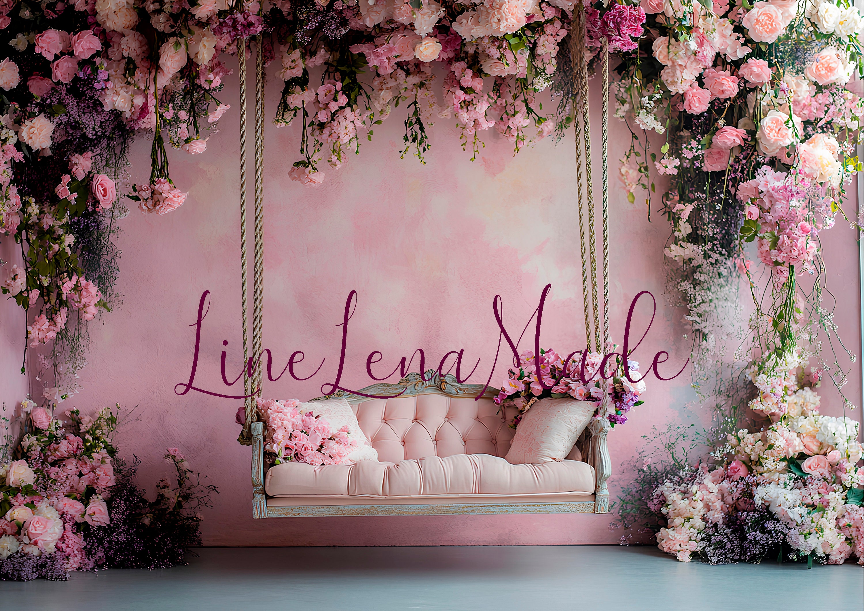 2 Beautiful Pink Digital Photo Background With Flowers and Swings for ...