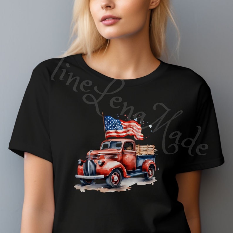 Watercolor PNG Truck With America Flag, Vintage Red Truck, High Quality ...