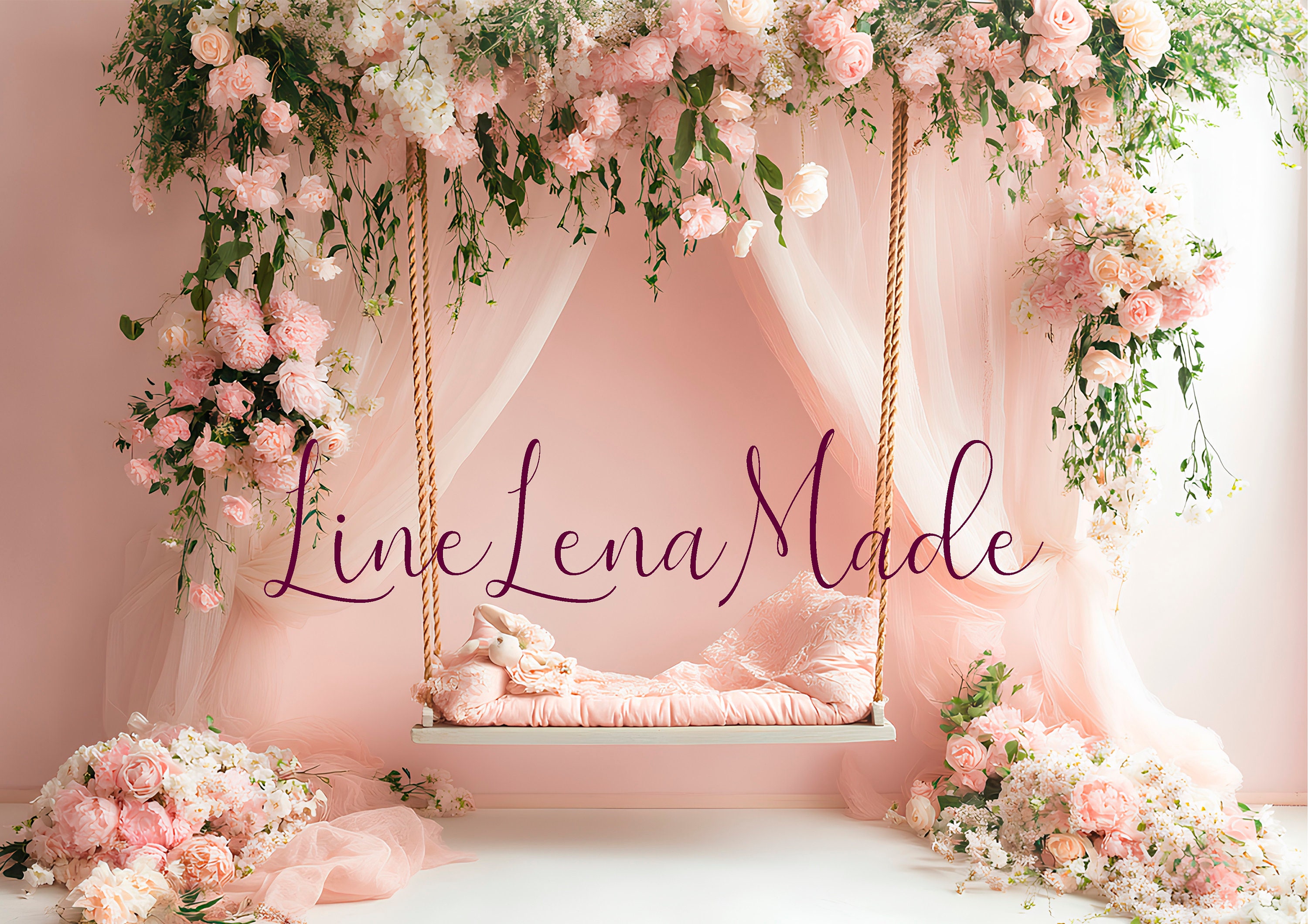 2 Beautiful Pink Digital Photo Background With Flowers and Swings for ...