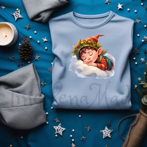 Cute Christmas Elf Sleeping on a Cloud in PNG and JPG Format, Christmas ...