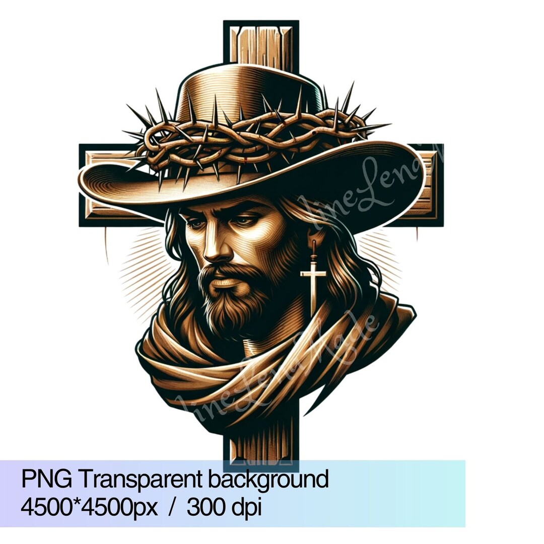 Jesus in PNG, Christian Easter, Retro Western Jesus in Crown of Thorns ...